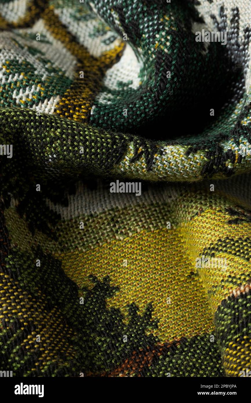 Close up view of antique piece of handmade carpet, textile detail Stock ...