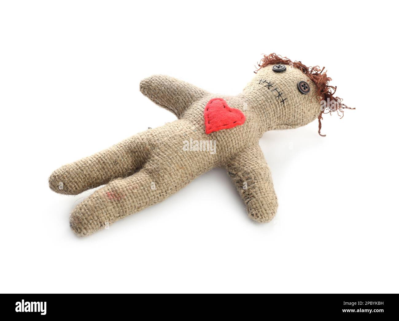 Voodoo doll with red heart isolated on white Stock Photo - Alamy