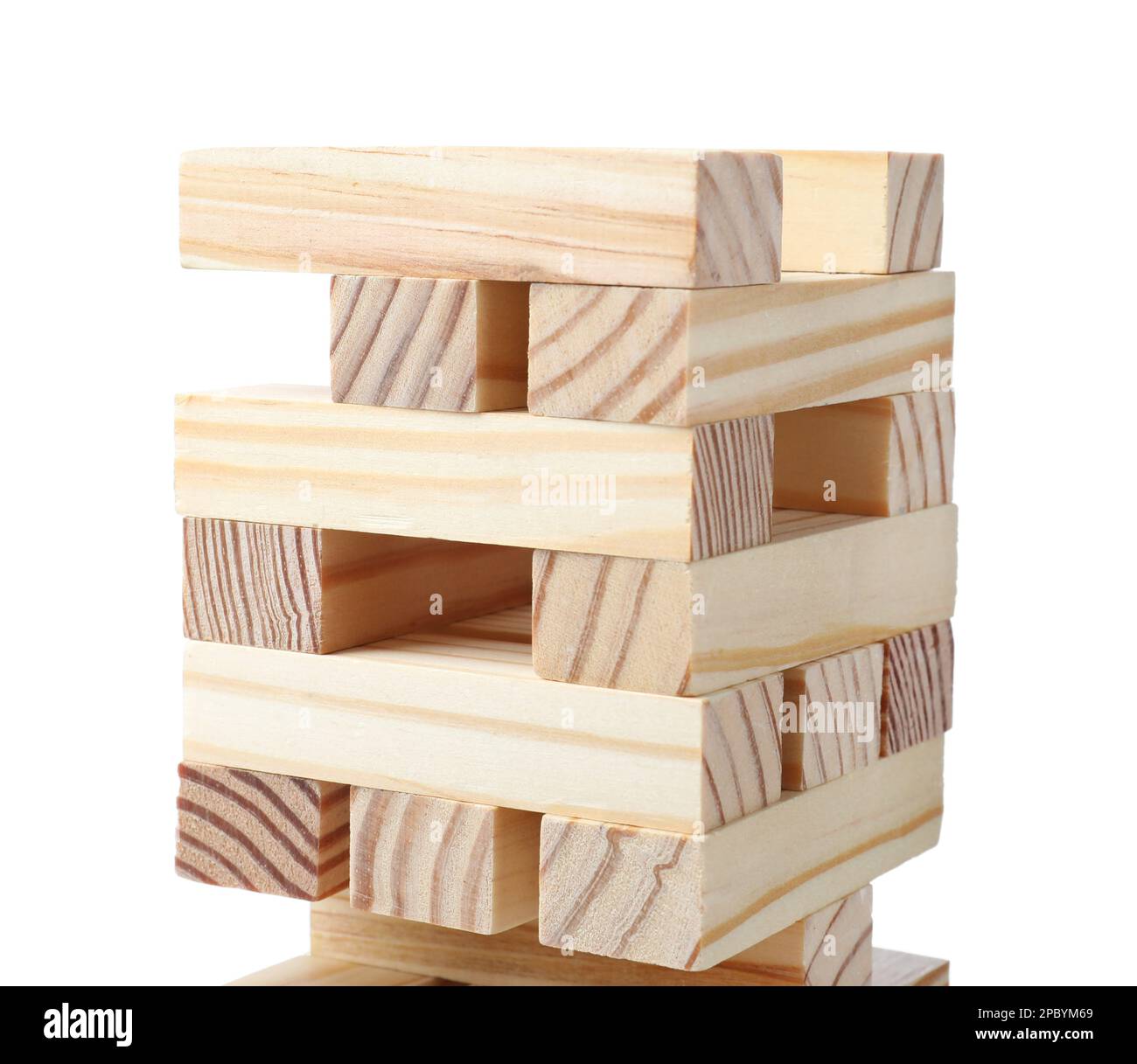 Jenga tower made of wooden blocks on white background Stock Photo - Alamy