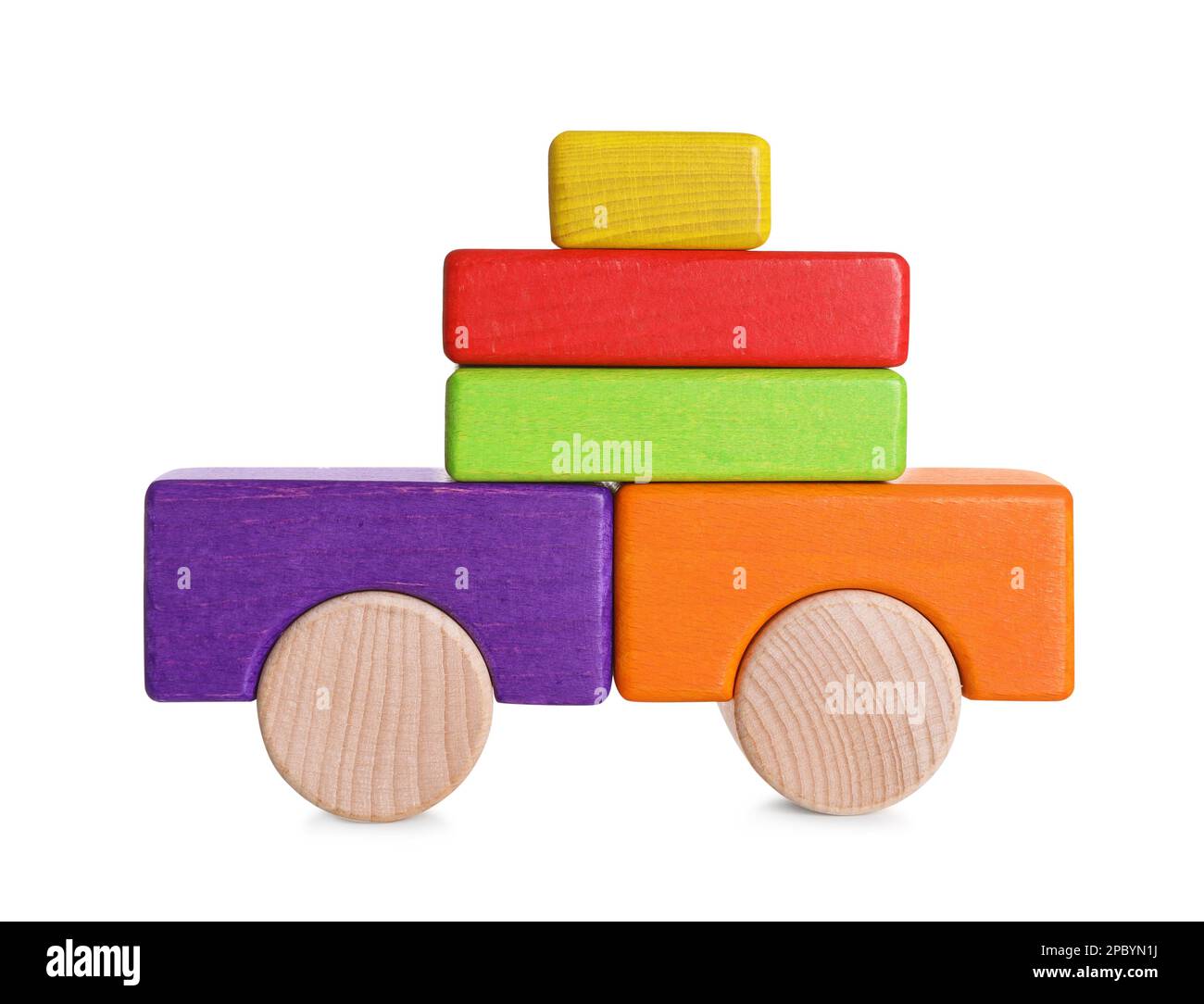 Car made of colorful wooden blocks on white background Stock Photo - Alamy
