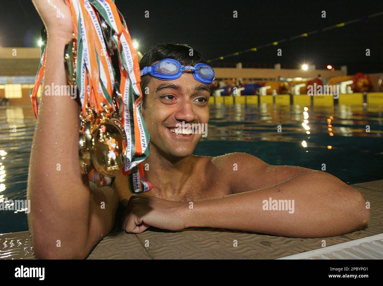 Winner of nine gold medals Rehan Poncha of Karnataka state displays his ...