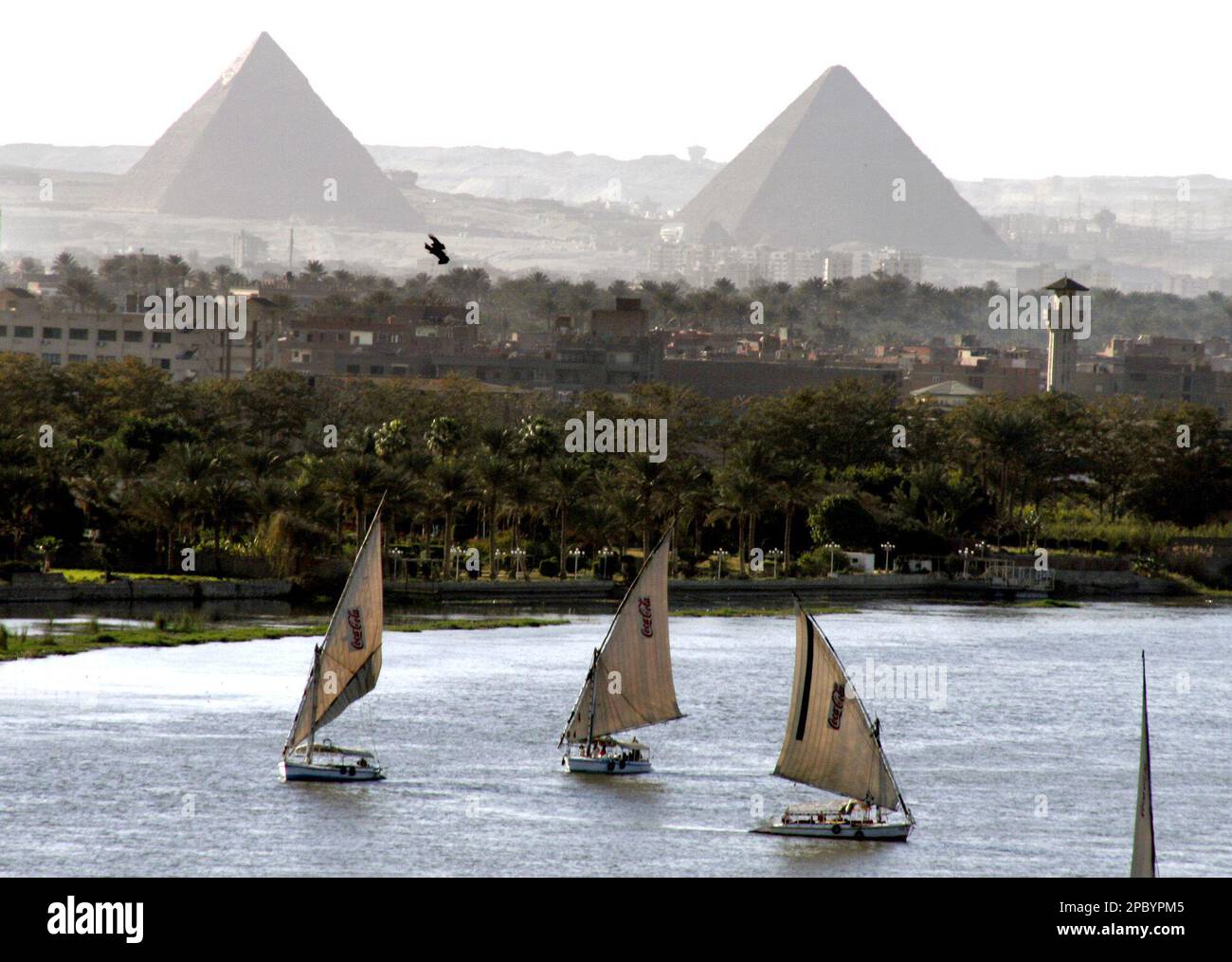 Egyptian holiday makers enjoy a ride on a traditional Nile wind boat in ...