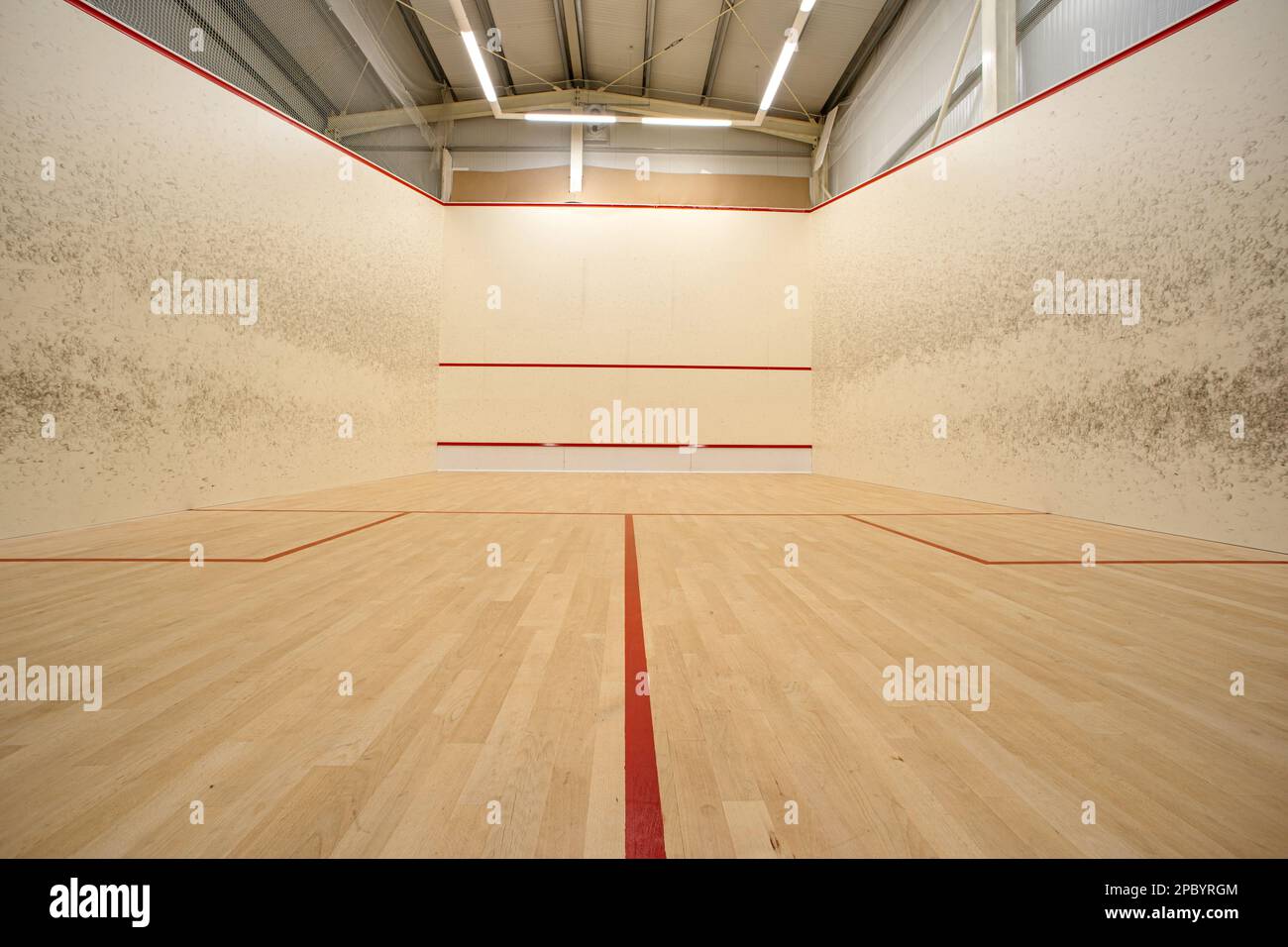 Empty squash court ultra-wide angle view, no people Stock Photo - Alamy