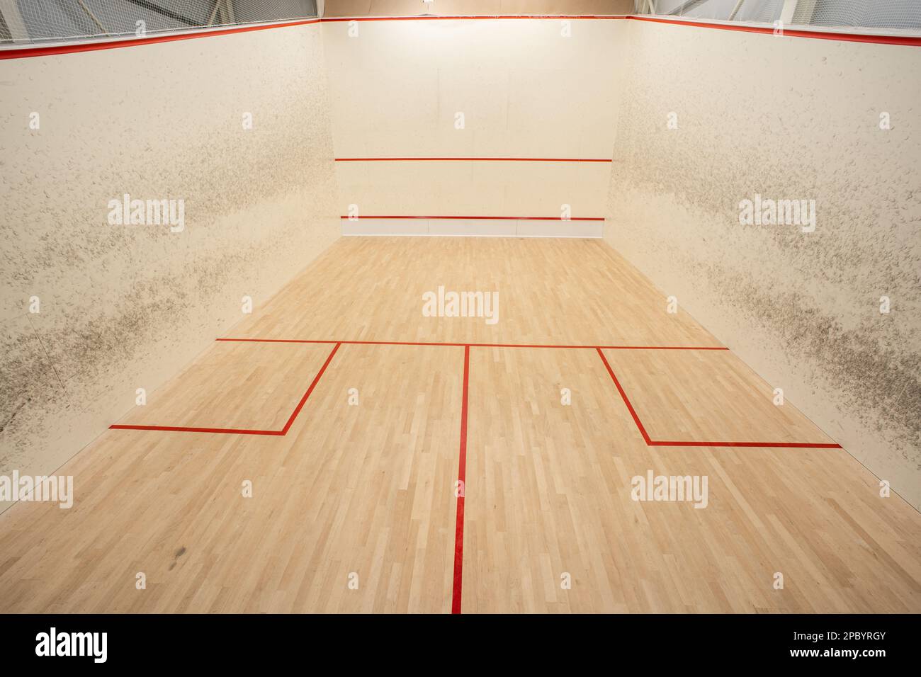 Empty squash court ultra-wide angle view, no people Stock Photo - Alamy
