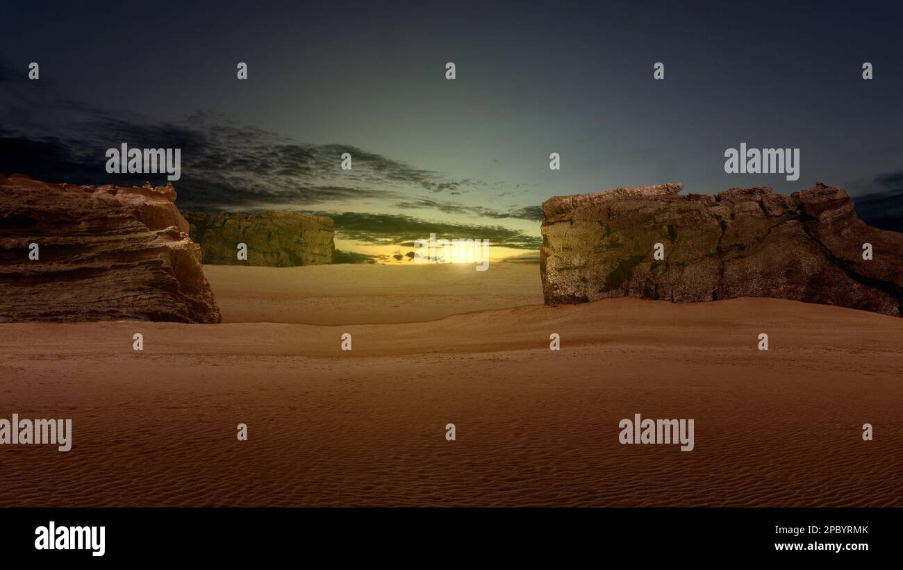 Views of sand dunes with a sunset sky background Stock Photo - Alamy