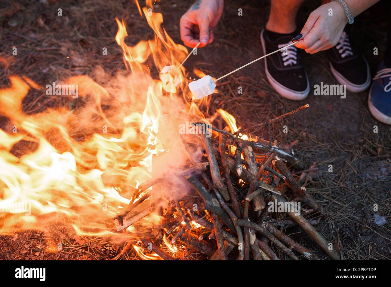 Picnic couple tourism bonfire concept Stock Photo - Alamy