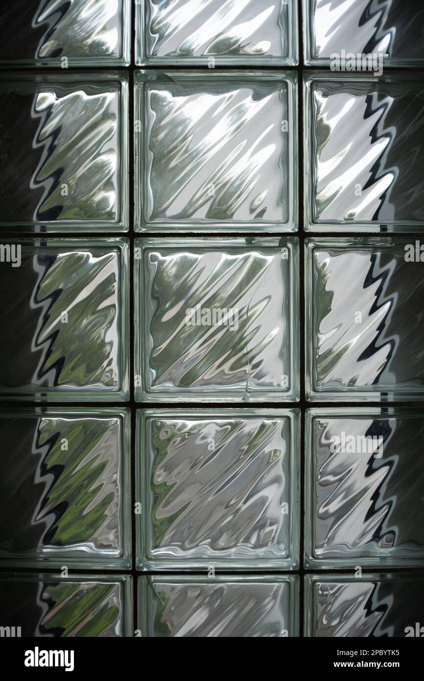 Glass bricks insert panel decoration inside house wall vertical shot ...