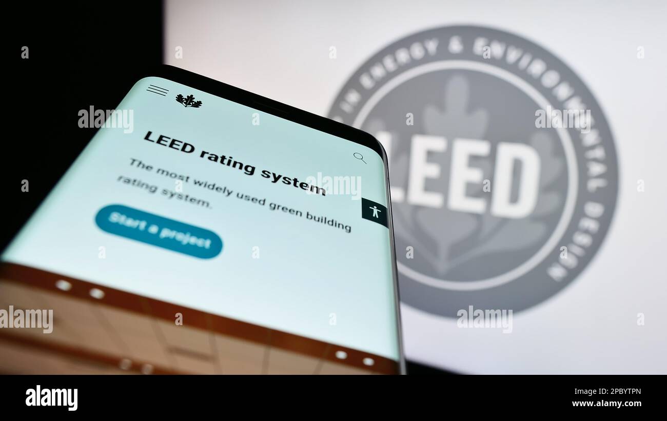 Mobile phone with website of US green building certification LEED on ...