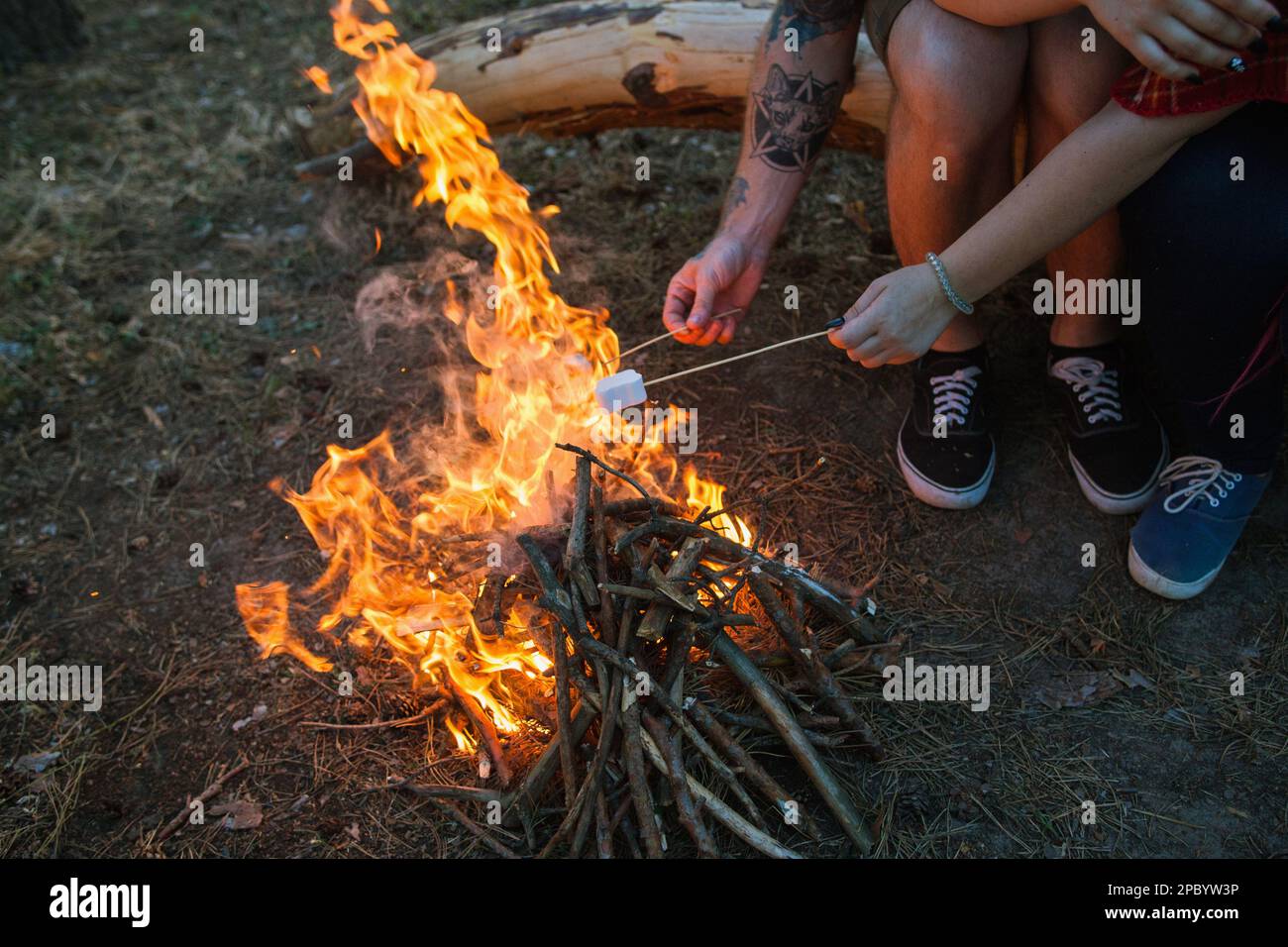 Picnic couple tourism bonfire concept Stock Photo - Alamy