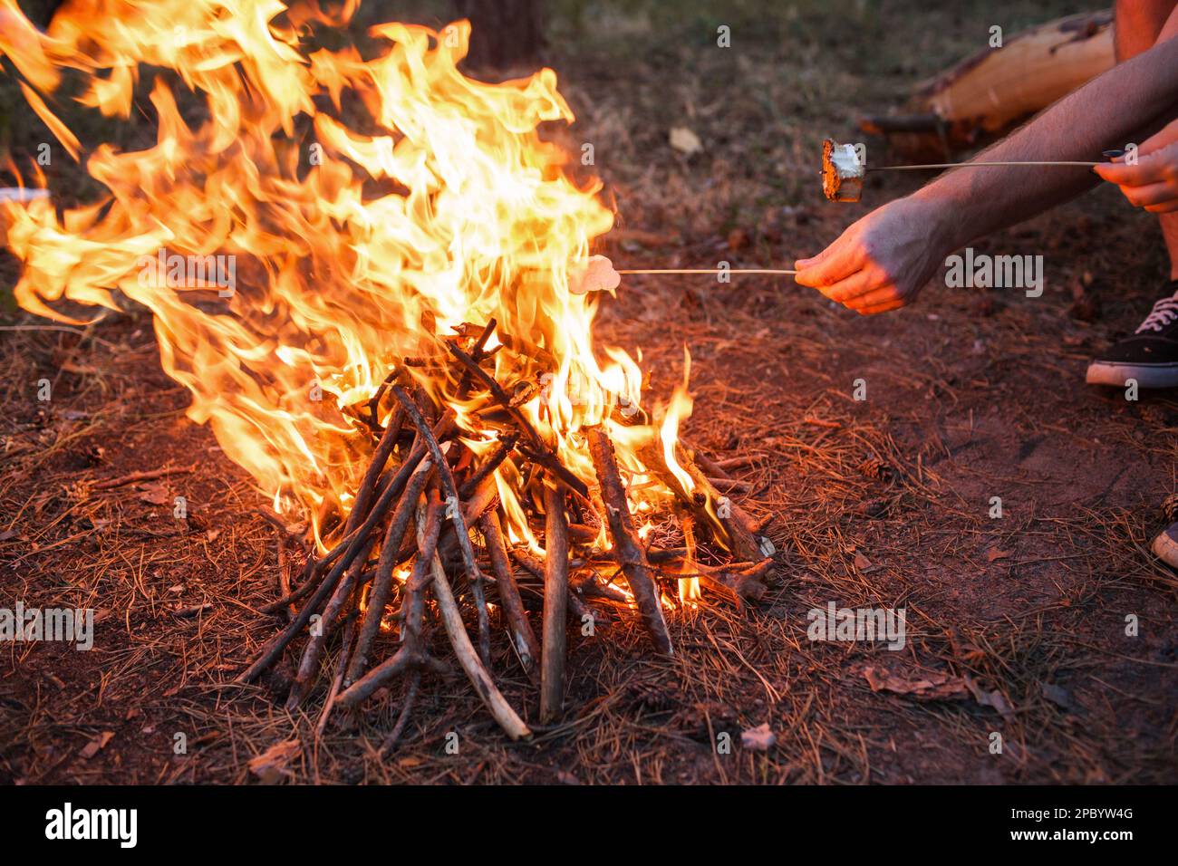 Picnic couple tourism bonfire concept Stock Photo - Alamy