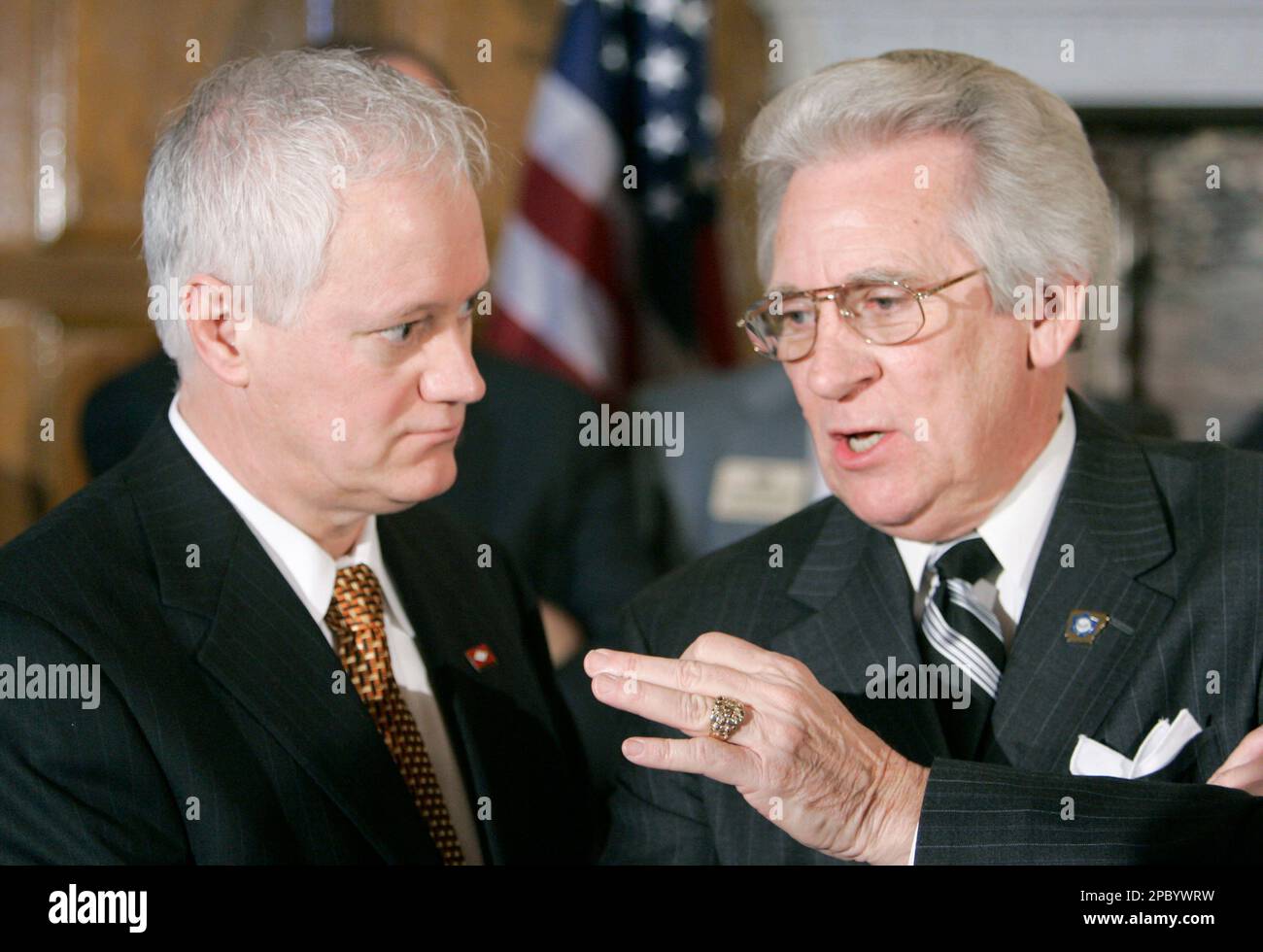 Sen. Bobby Glover, D-Carlisle, right, talks with Senate President Pro ...