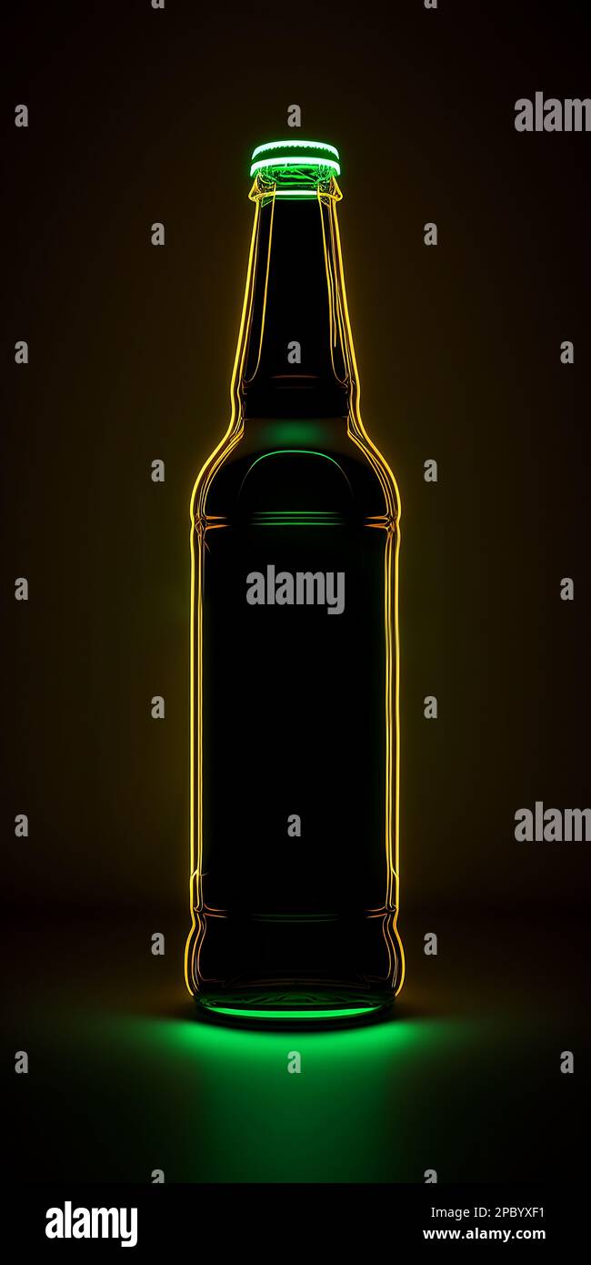Silhouette beer bottle neon sign, bright signboard, light banner. Beer ...
