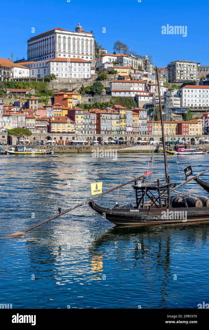 The beautiful old port of Porto with the Cais da Ribeira on the ...