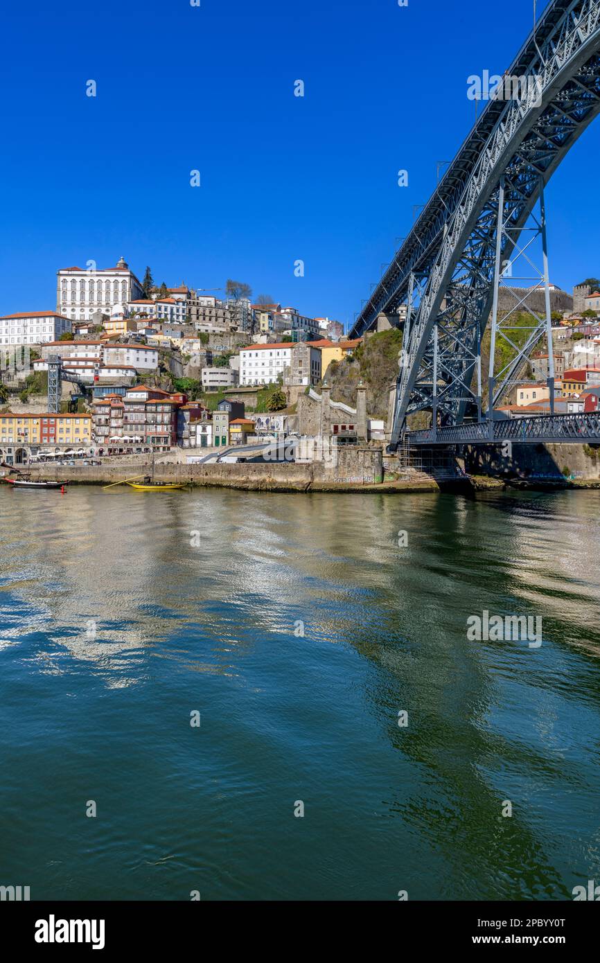 The beautiful old port of Porto with the Cais da Ribeira on the ...