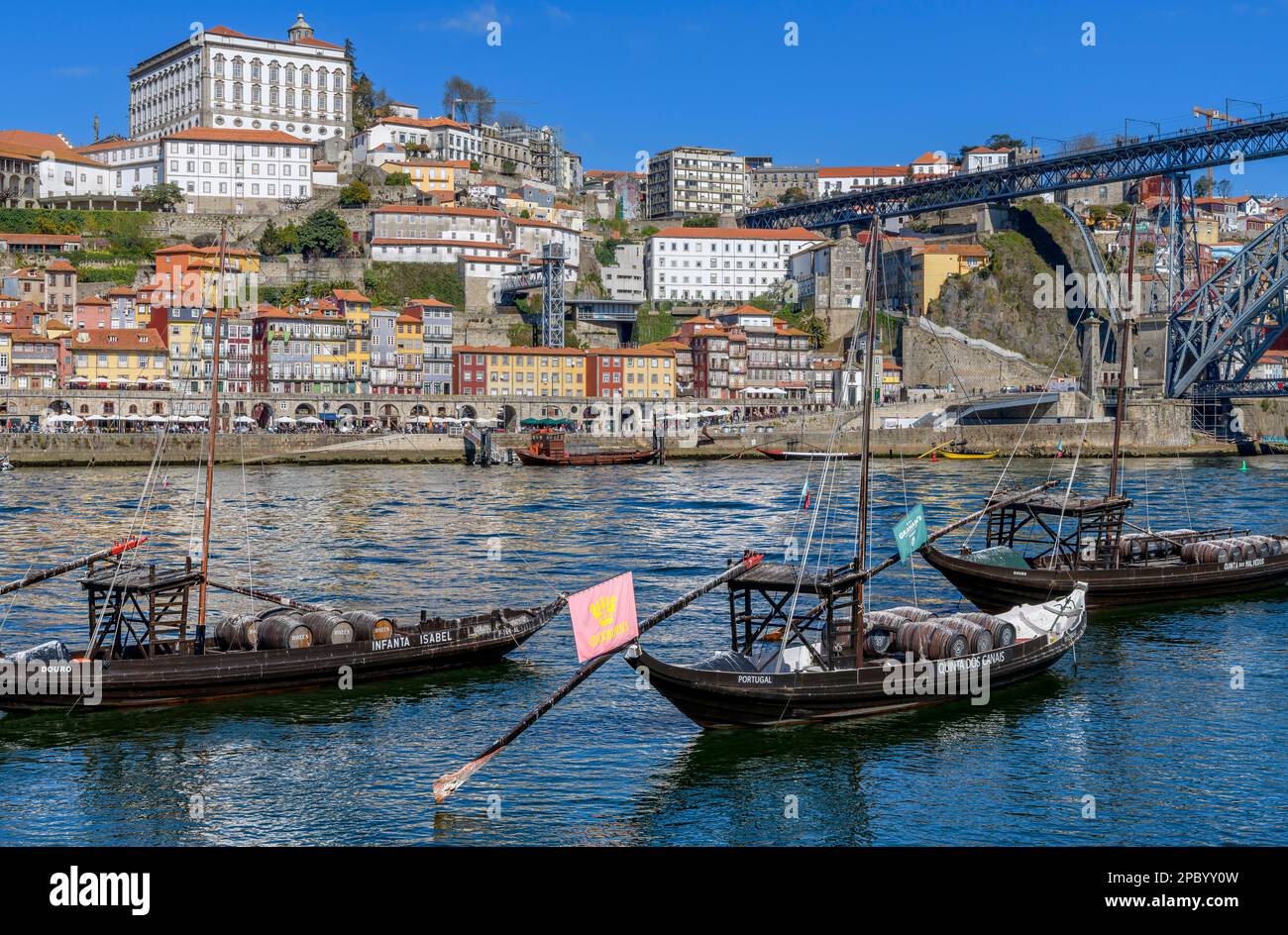 The beautiful old port of Porto with the Cais da Ribeira on the ...