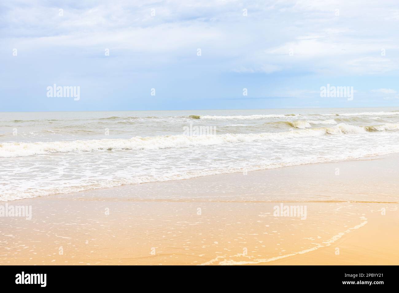 Beautiful wave soft blue breaking empty beach daytime. clean sandy ...