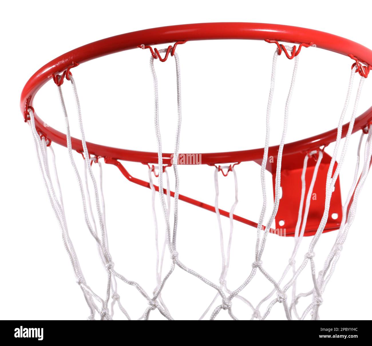 Modern red basketball hoop with net on white background, closeup Stock ...