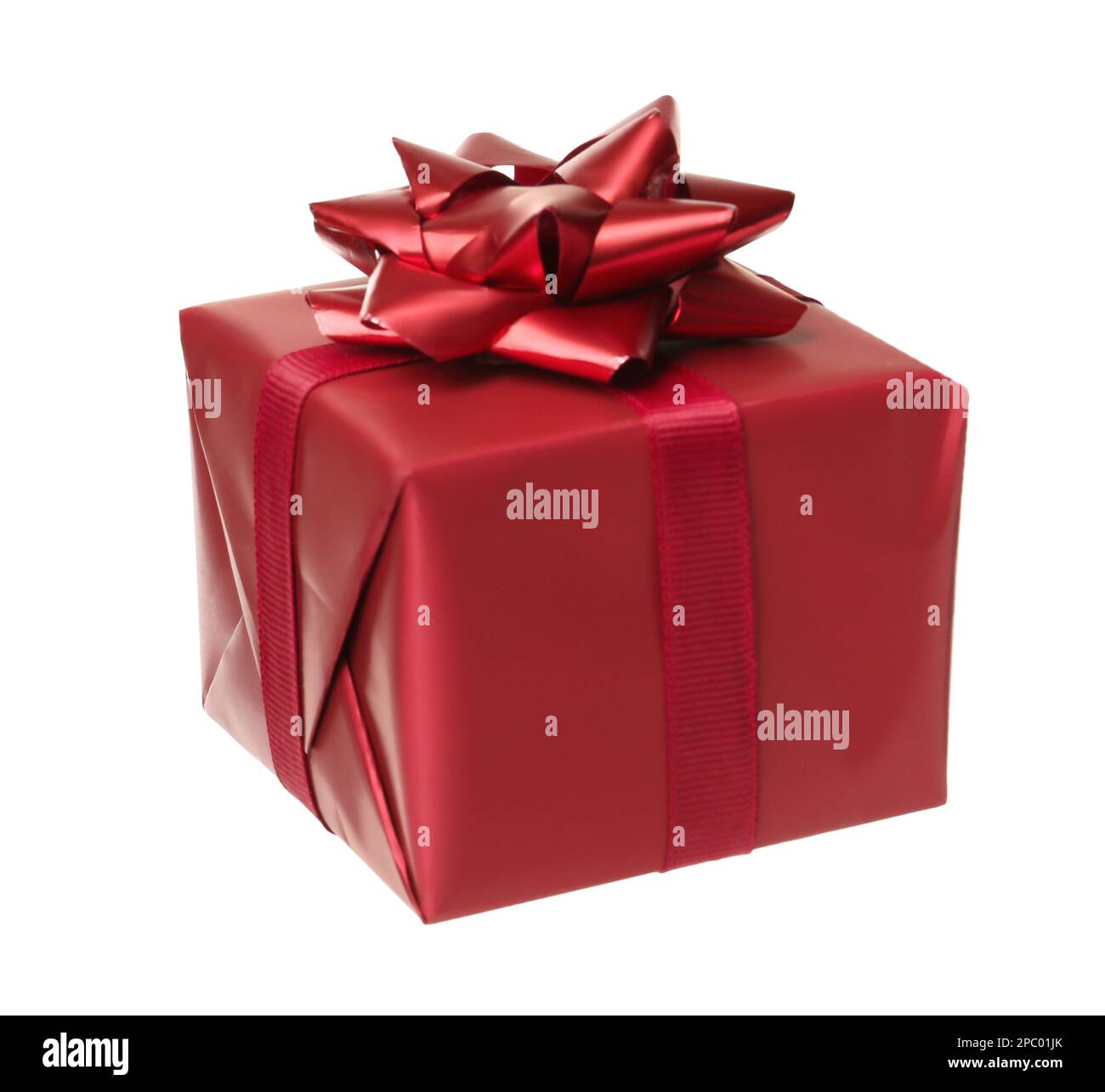 Red gift box with bow isolated on white Stock Photo - Alamy