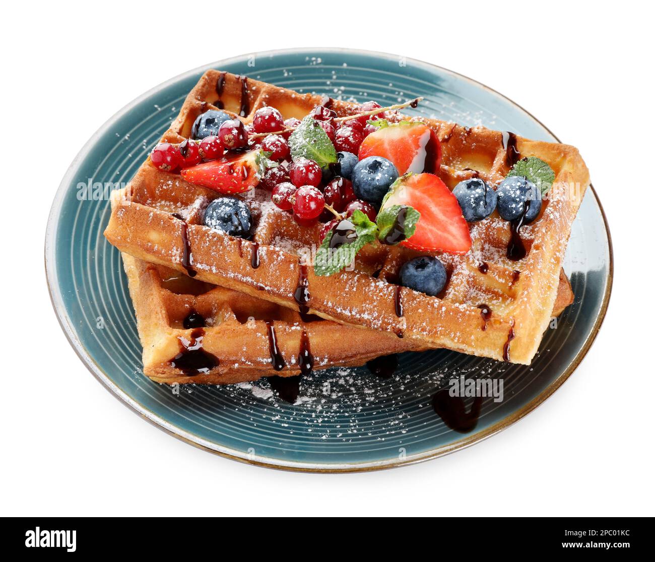 Delicious Belgian waffles with berries on white background Stock Photo ...