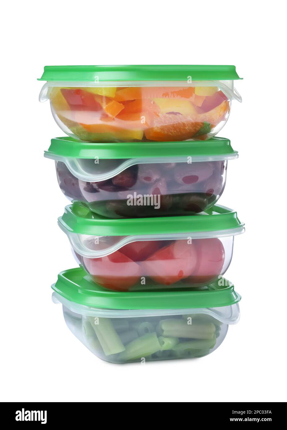 Fresh vegetables in plastic containers on white background Stock Photo ...