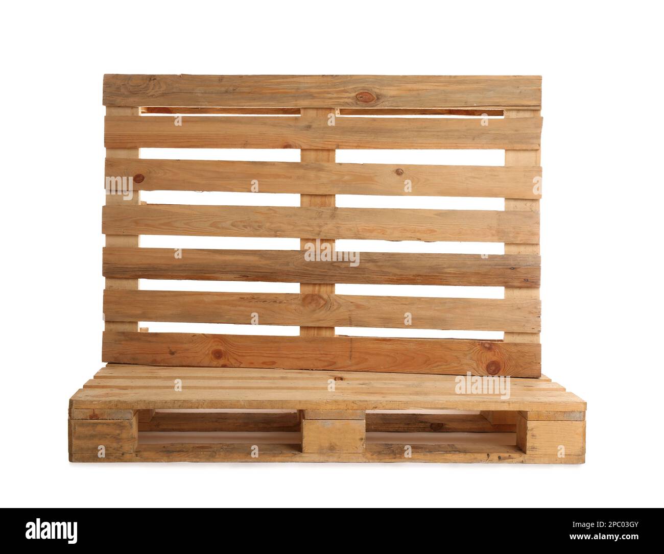 Wooden pallets isolated on white. Transportation and storage Stock ...