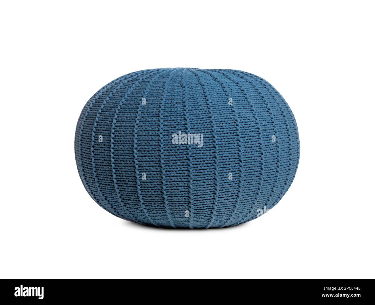 Stylish blue pouf isolated on white. Home design Stock Photo - Alamy