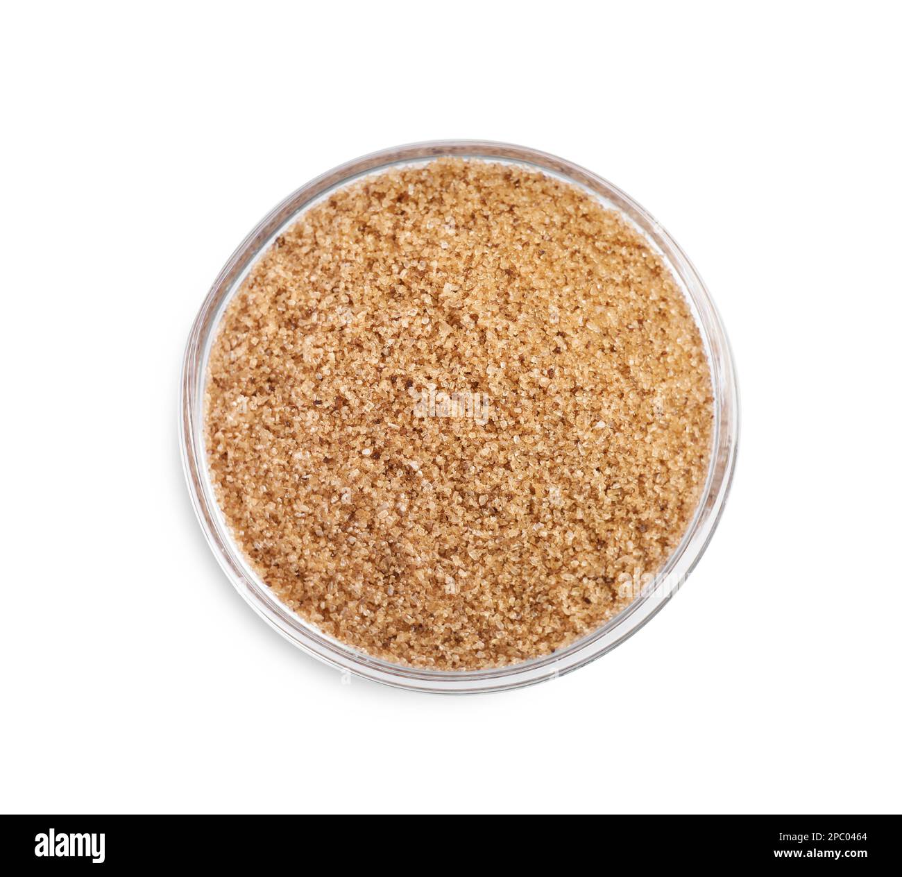 Brown salt in glass bowl isolated on white, top view Stock Photo - Alamy