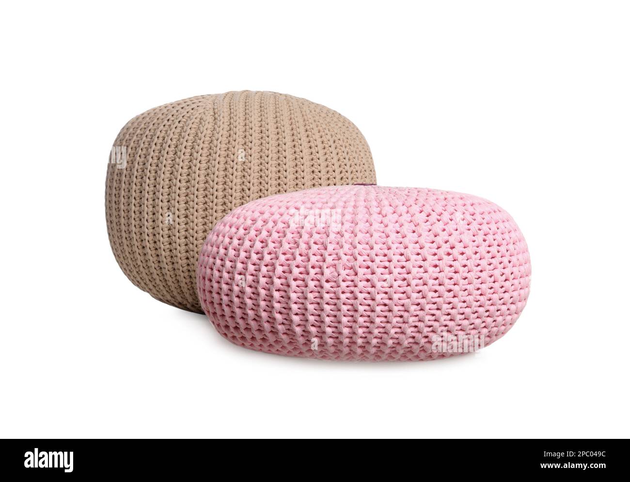 Different stylish poufs on white background. Home design Stock Photo ...