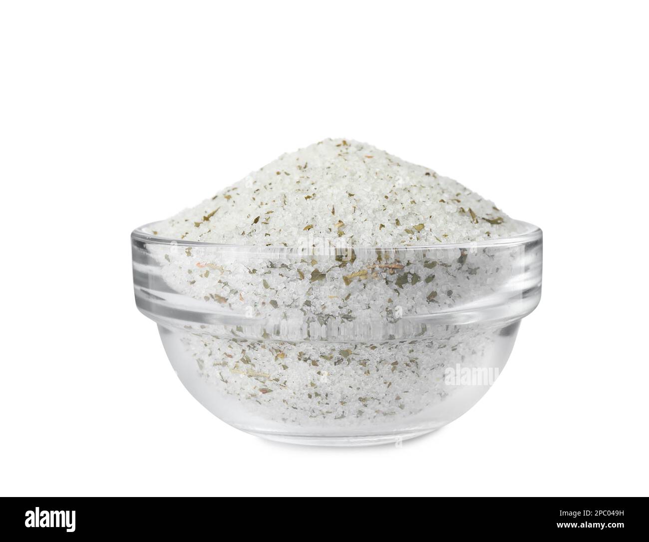 Natural herb salt in glass bowl isolated on white Stock Photo - Alamy