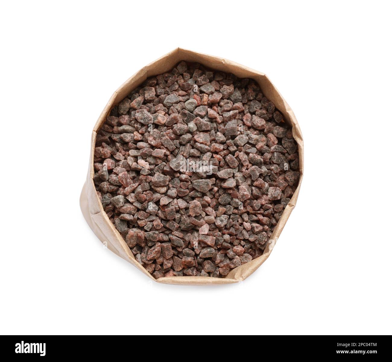 Black salt in paper bag isolated on white, top view Stock Photo - Alamy