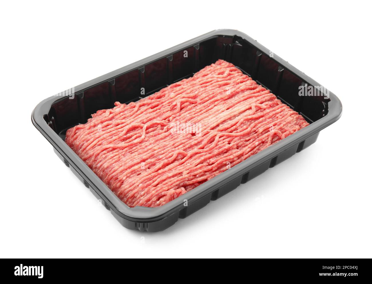 Plastic container with minced meat isolated on white Stock Photo - Alamy