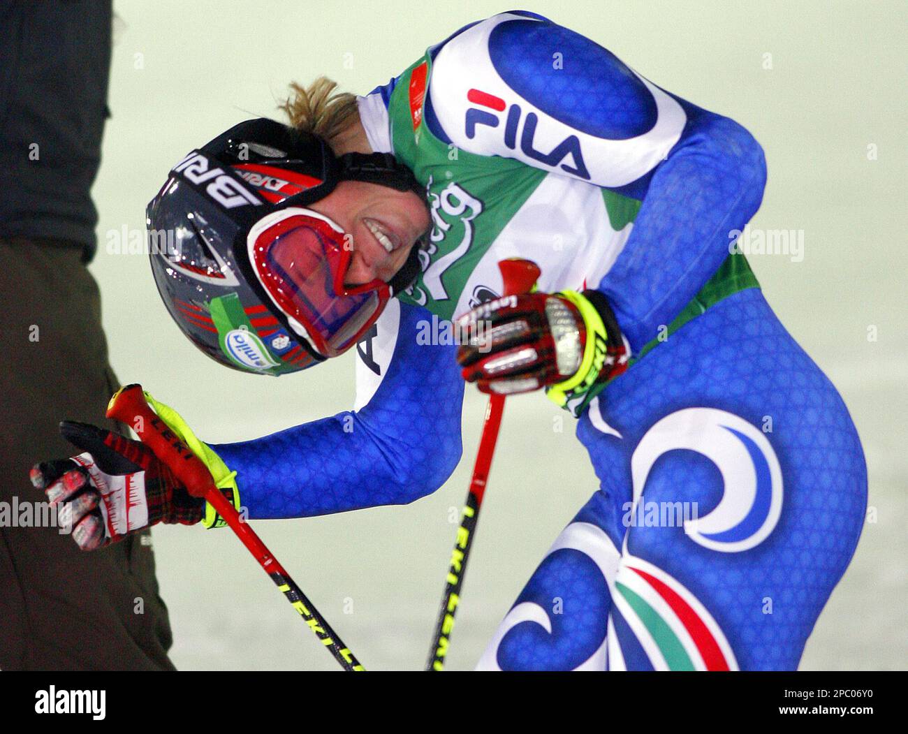 Italy's Denise Karbon celebrates after winning the bronze medal in the ...