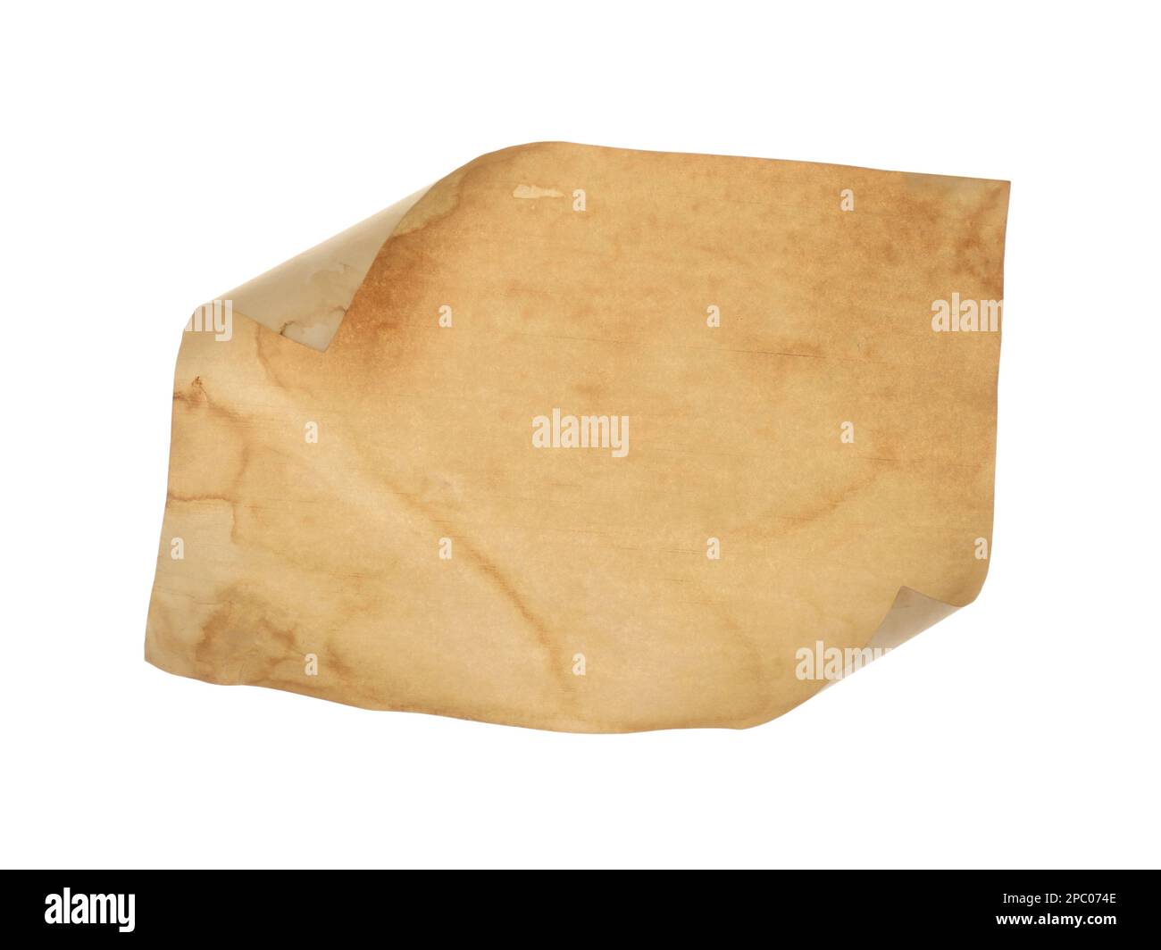 Sheet of old parchment paper isolated on white. Space for design Stock ...
