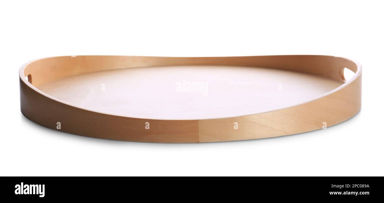 One empty wooden tray isolated on white Stock Photo - Alamy