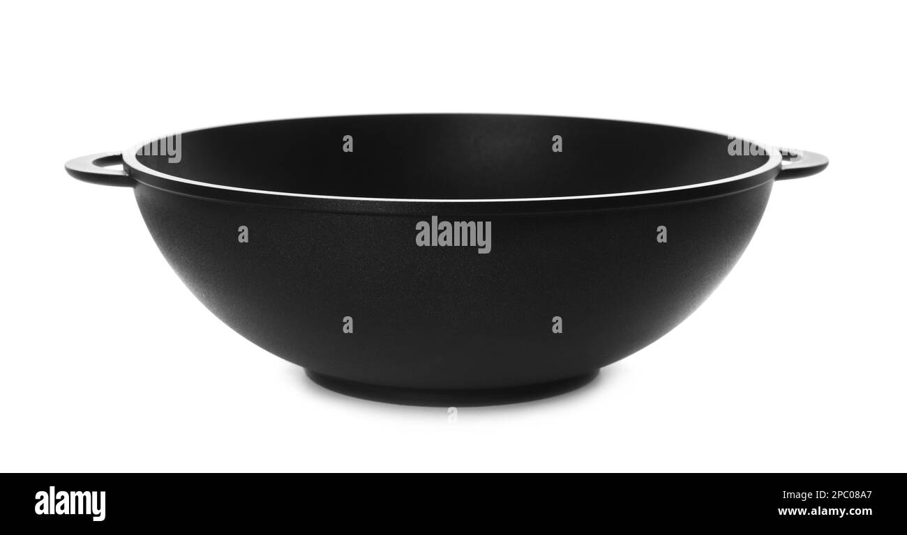 Empty iron wok isolated on white. Chinese cookware Stock Photo - Alamy