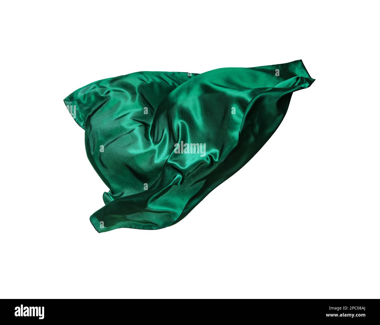 Beautiful delicate green silk floating on white background Stock Photo ...