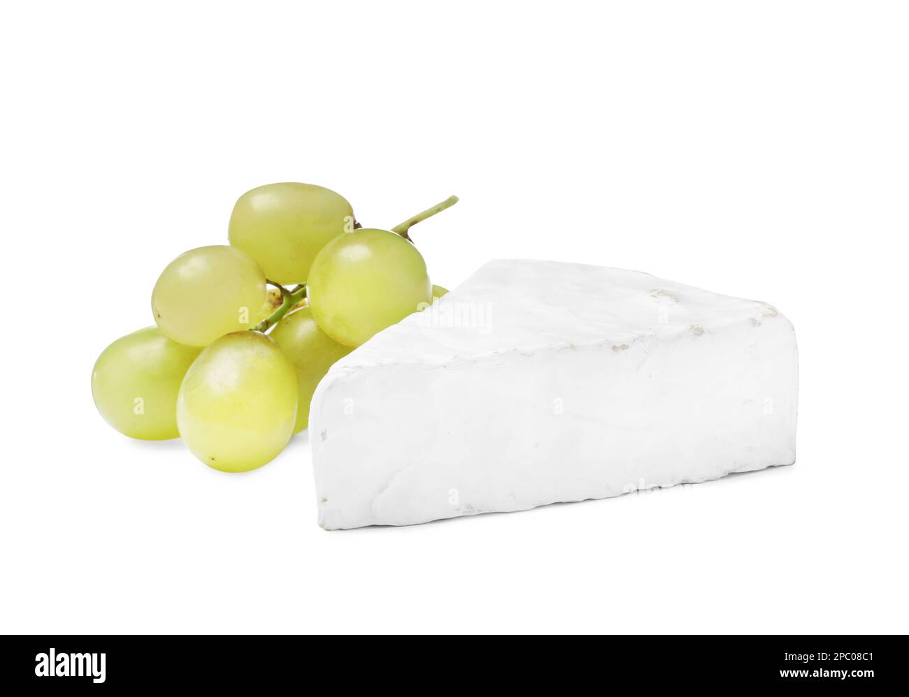 Tasty brie cheese with grapes on white background Stock Photo - Alamy