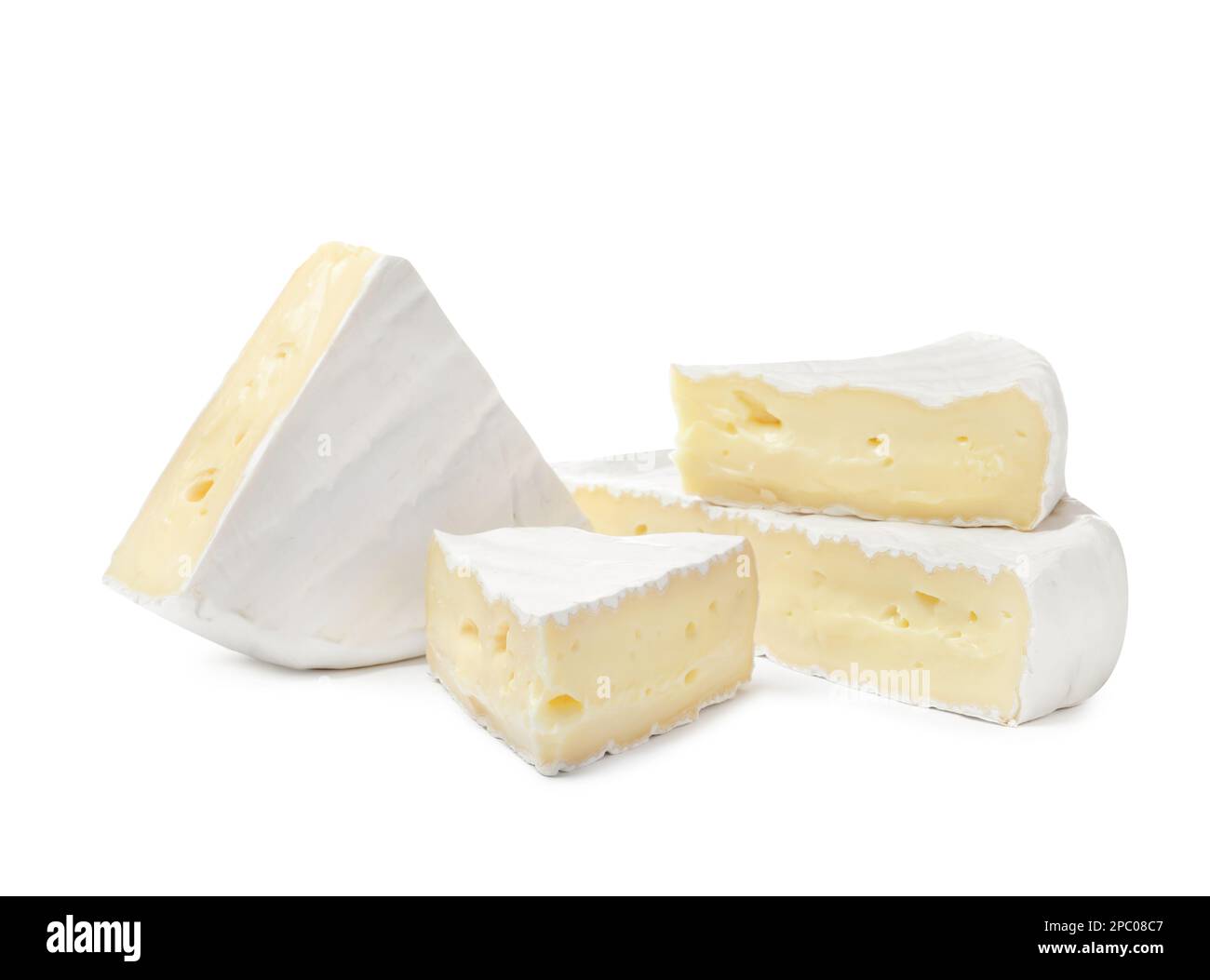 Tasty cut brie cheese on white background Stock Photo - Alamy