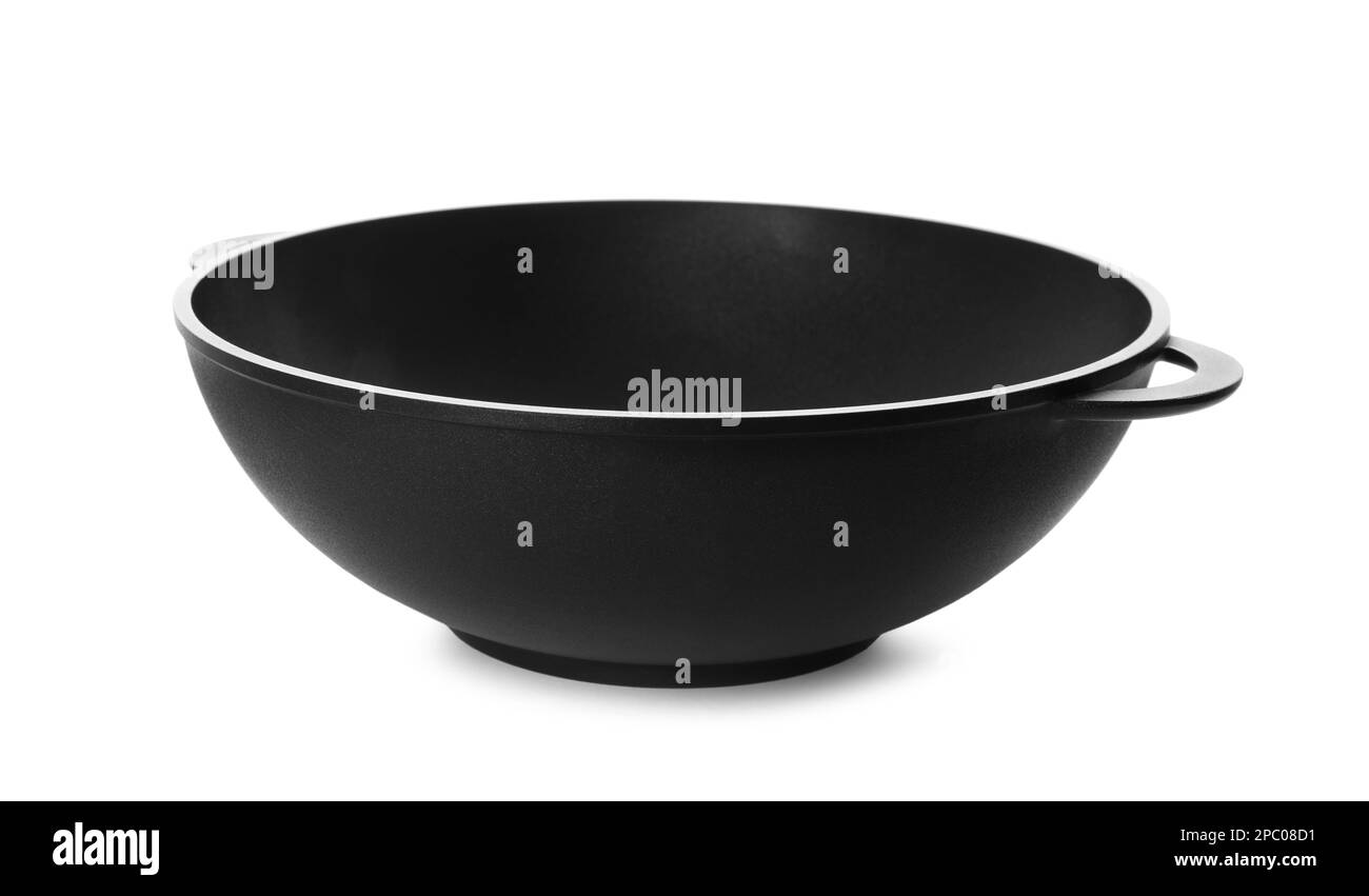 Empty iron wok isolated on white. Chinese cookware Stock Photo - Alamy