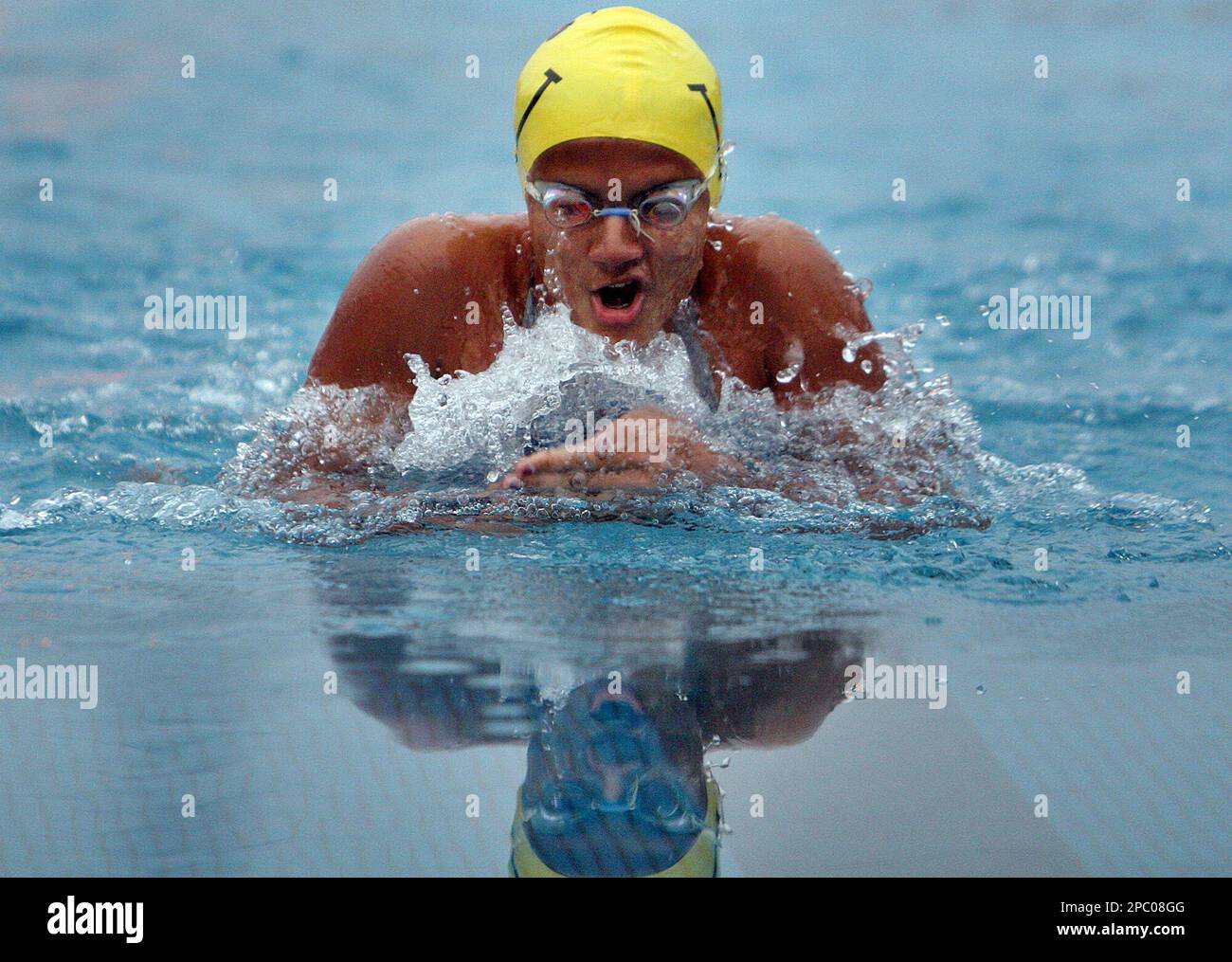 Pooja Alva of Karnataka state swims in the 200 meter Butterfly stroke ...