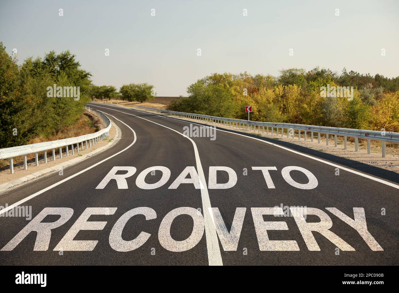 Start to live without alcohol addiction. Phrase ROAD TO RECOVERY on ...