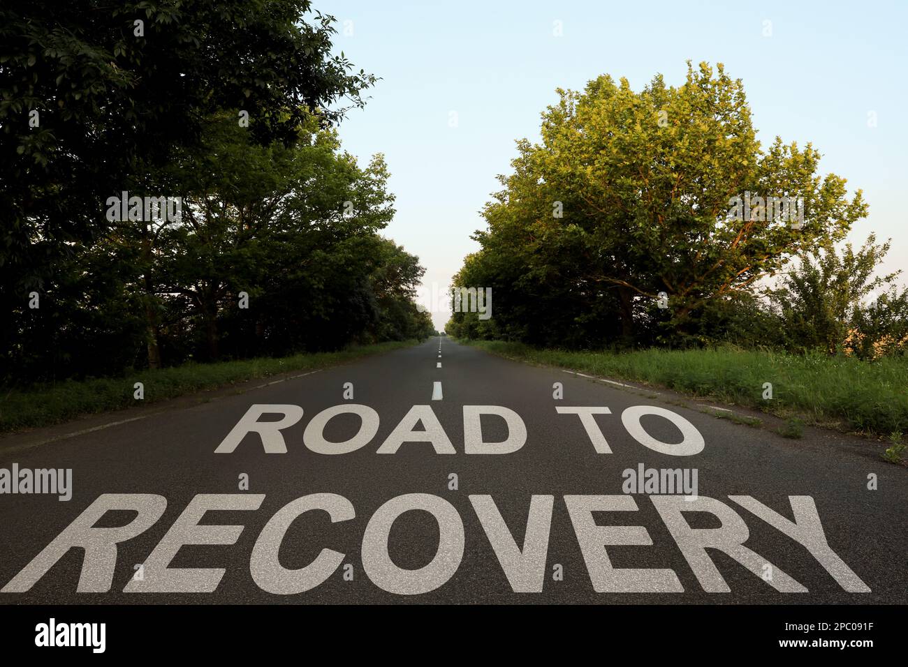 Start to live without alcohol addiction. Phrase ROAD TO RECOVERY on ...