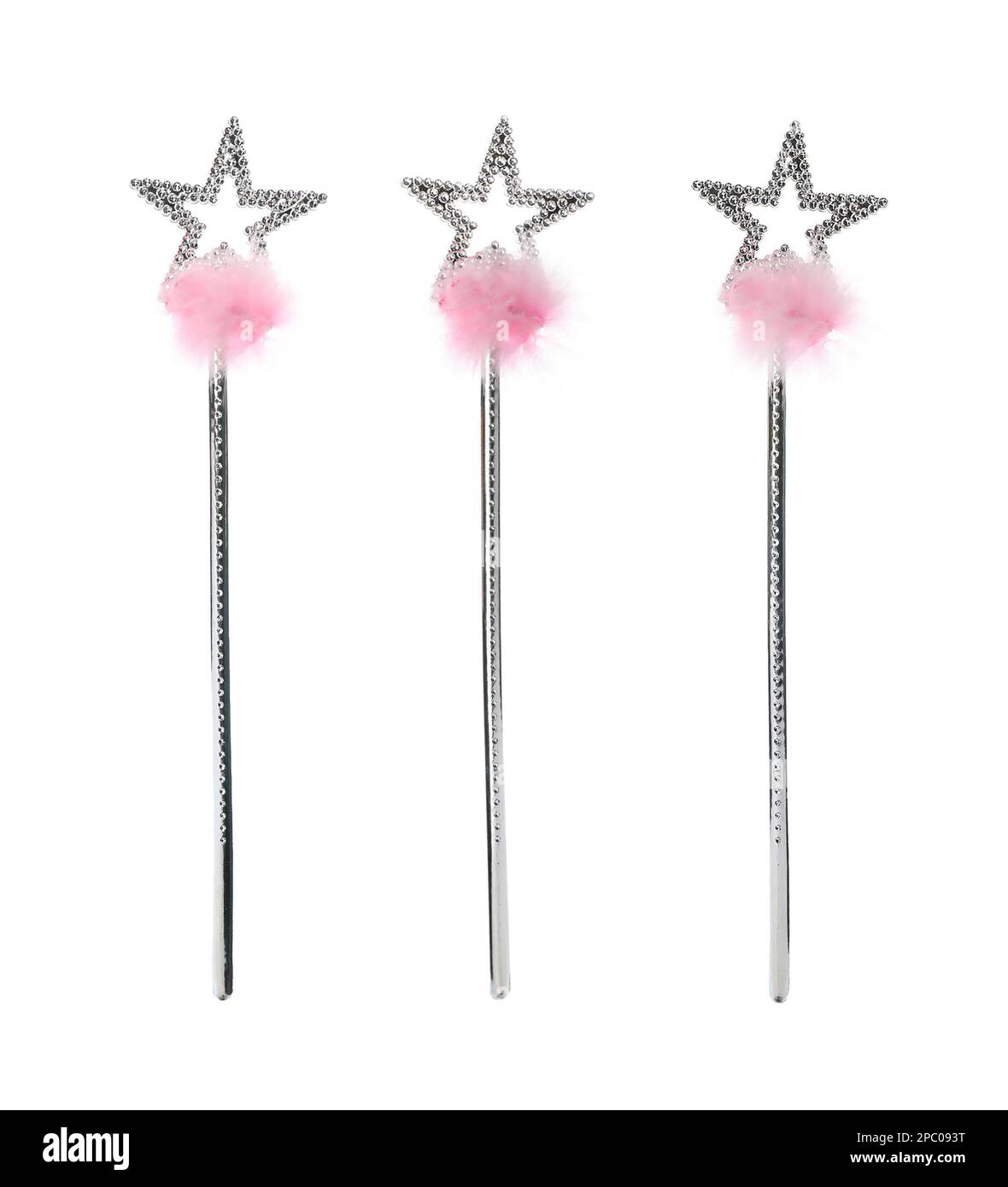 Set with beautiful silver magic wands on white background Stock Photo ...