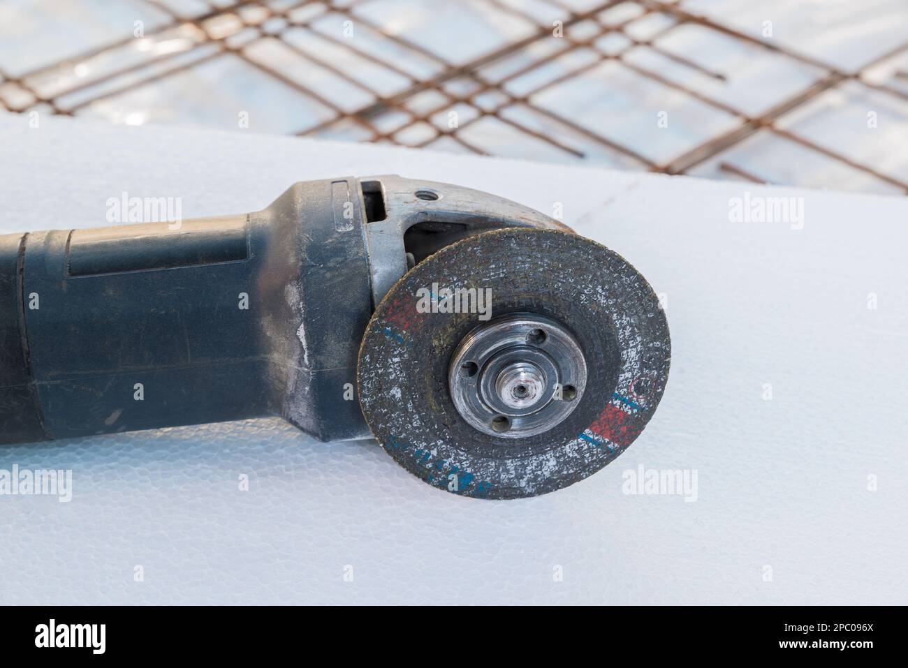 Professional hand equipment on construction site. Electric angle ...