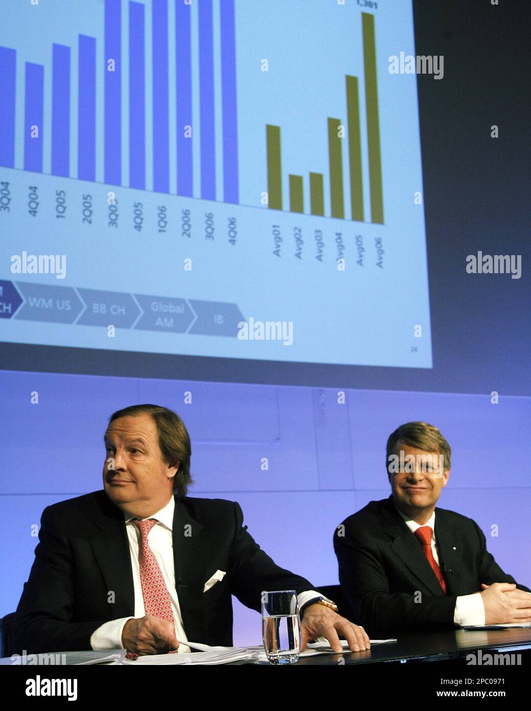 Peter Wuffli, Chief Executive Officer of Swiss bank UBS, right, and ...
