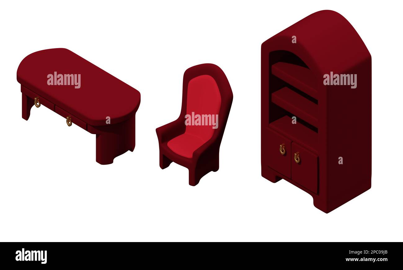 Set of antique furniture isolated on white background. Isometric view ...