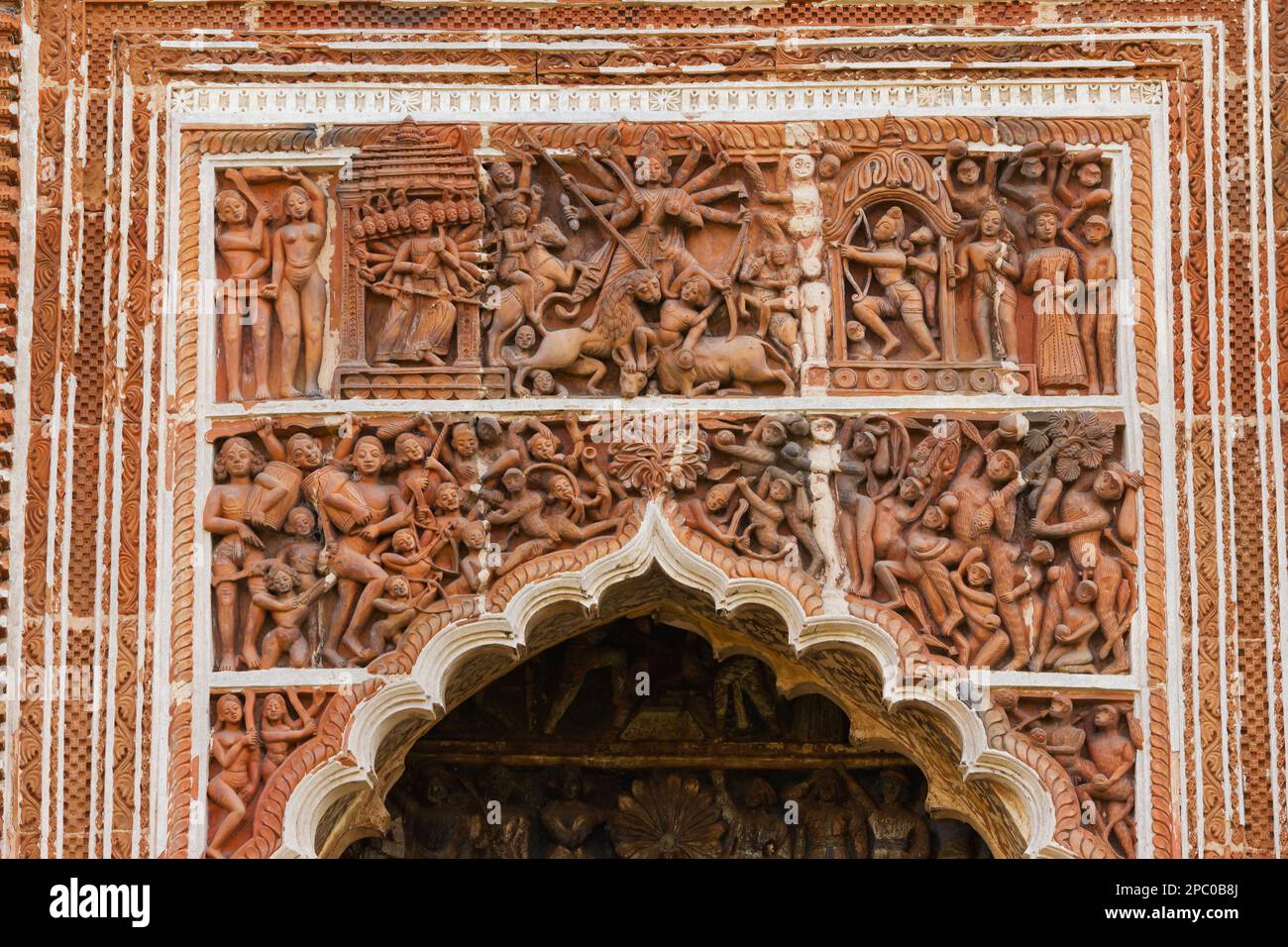 Carvings of Goddess Durga and war scenes, Pratapeshwara Temple, Kalna ...