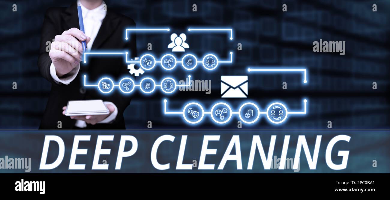 Sign displaying Deep Cleaning. Word for an act of thoroughly removing ...
