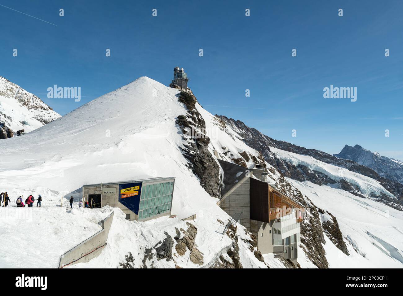 Jungfraujoch, Canton Bern, Switzerland, February 11, 2023 Building of the Sphinx observatory on ...