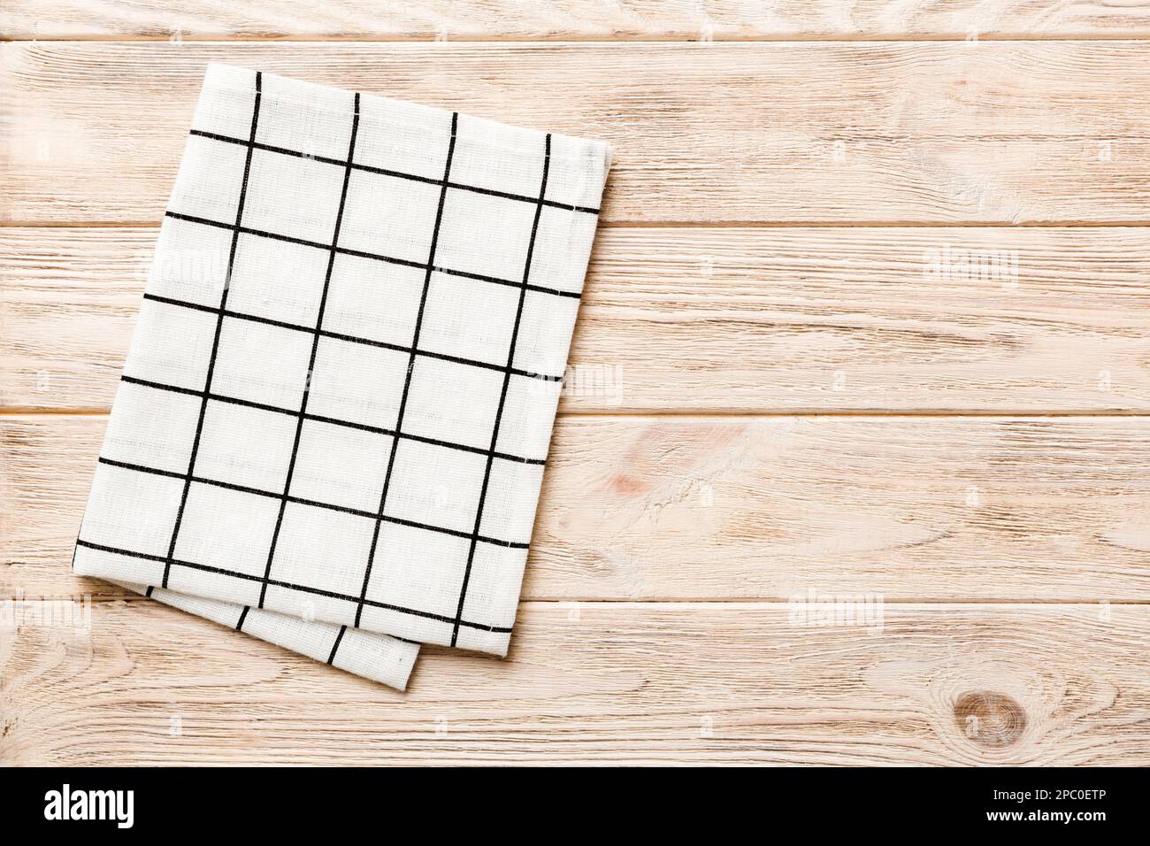 top view with white empty kitchen napkin isolated on table background ...